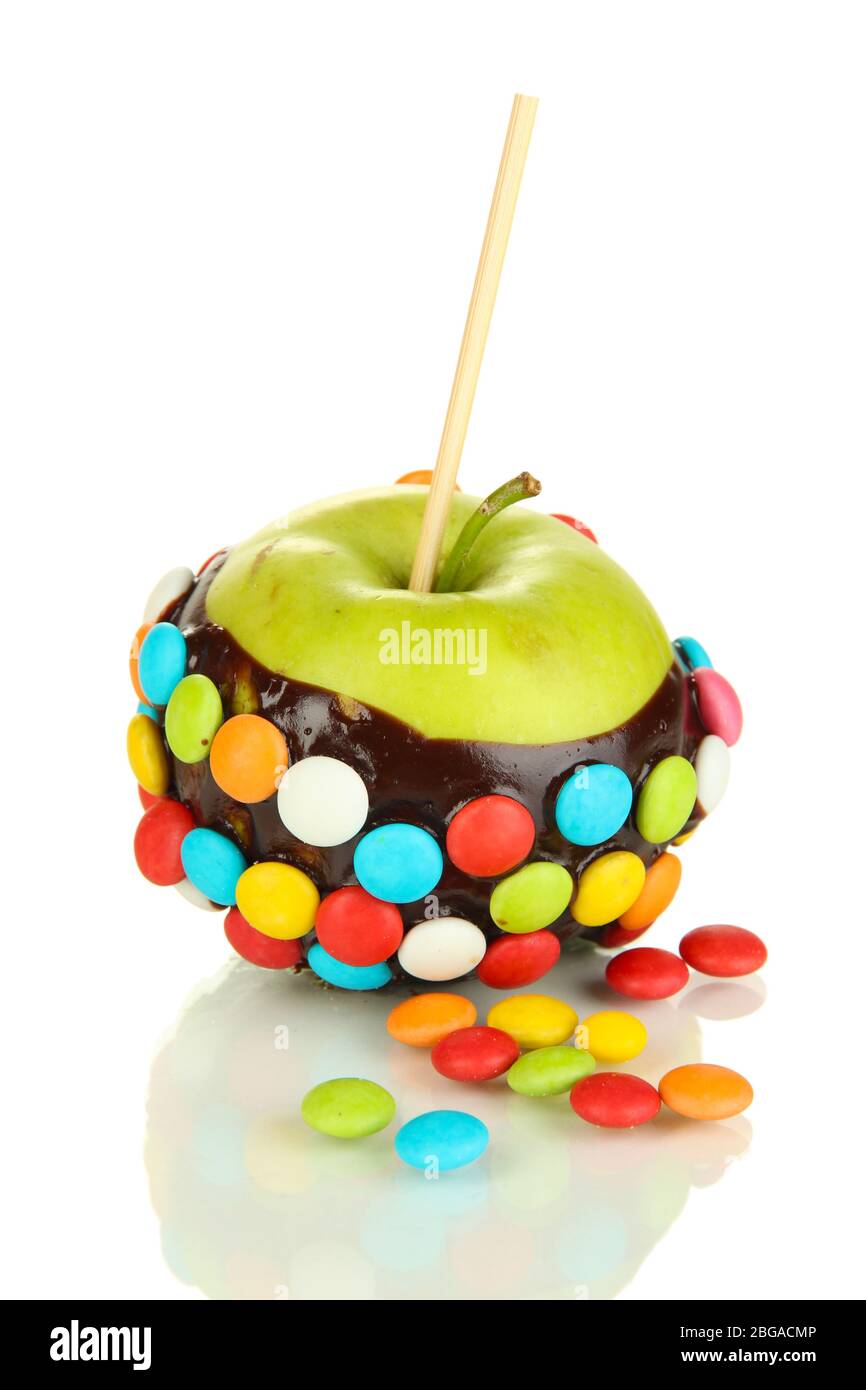 Candied apple on stick isolated on white Stock Photo - Alamy