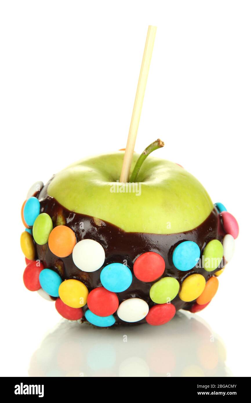 Candied apple on stick isolated on white Stock Photo - Alamy
