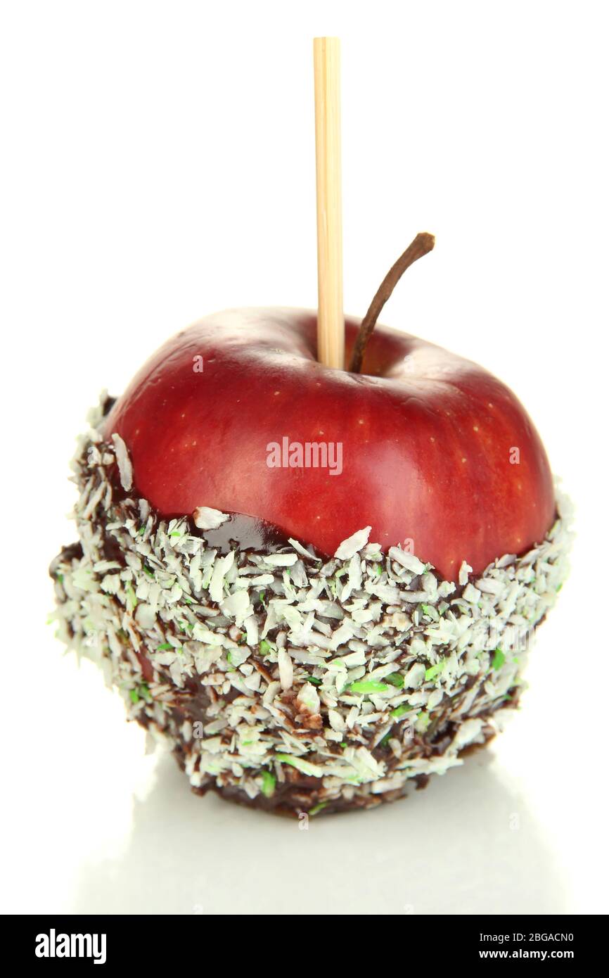 Candied apple on stick isolated on white Stock Photo - Alamy