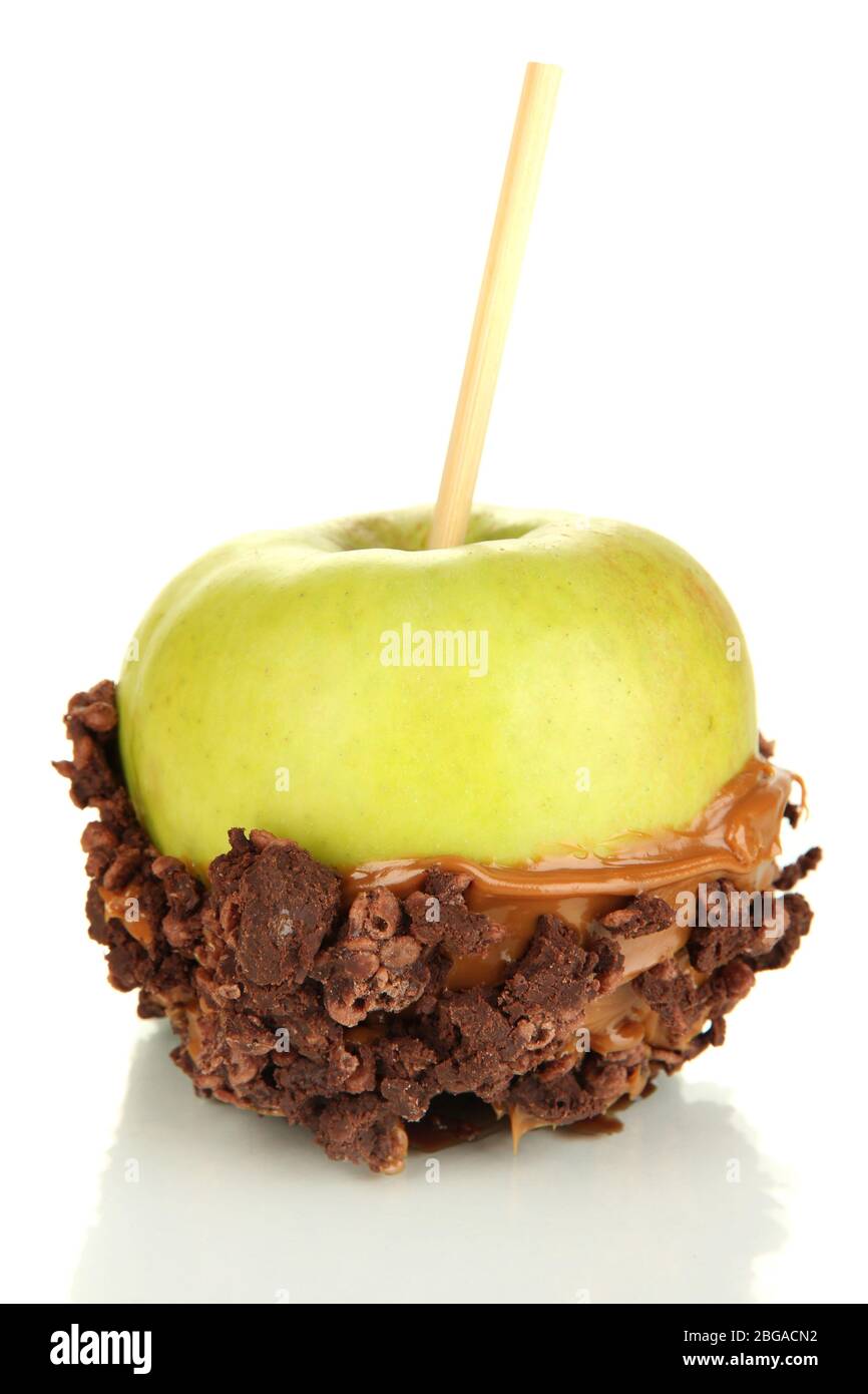 Candied apple on stick isolated on white Stock Photo - Alamy