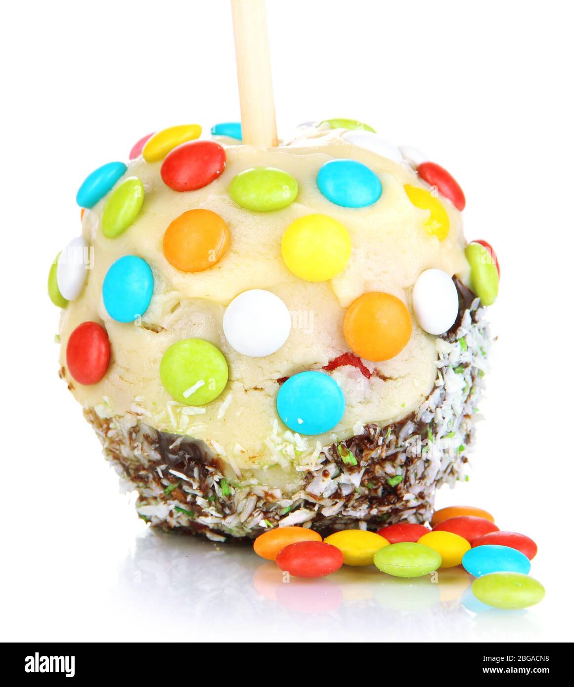 Candied apple on stick isolated on white Stock Photo - Alamy