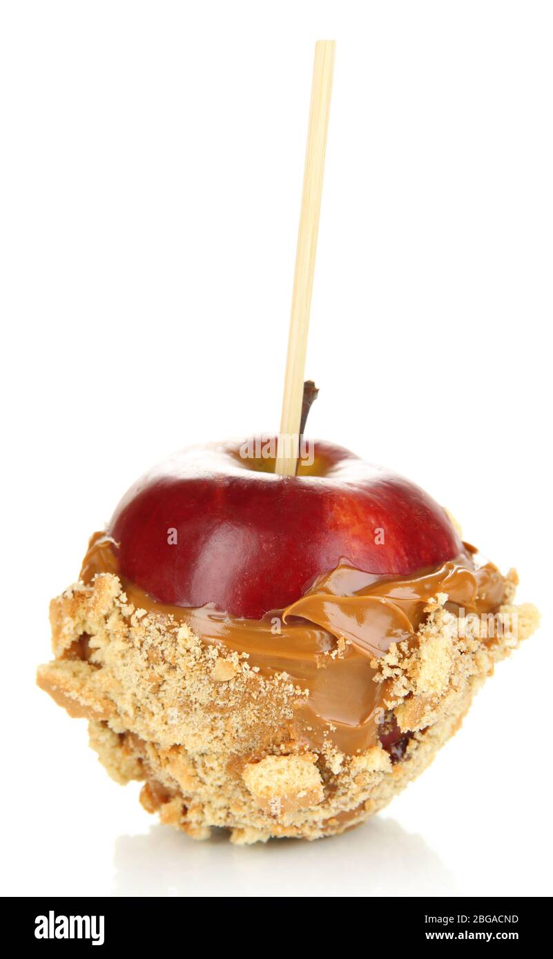 Candied apple on stick isolated on white Stock Photo - Alamy