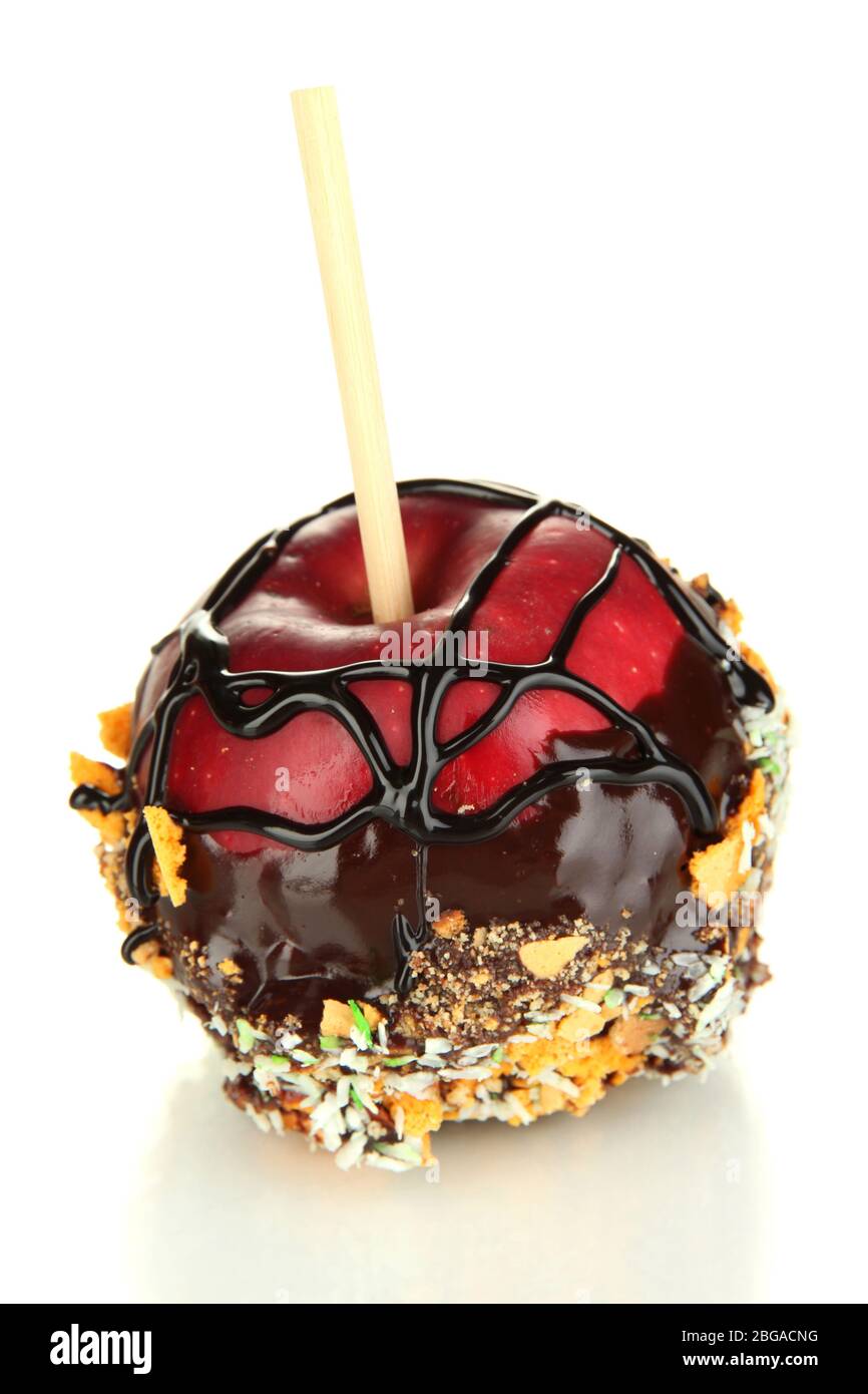 Candied apple on stick isolated on white Stock Photo - Alamy