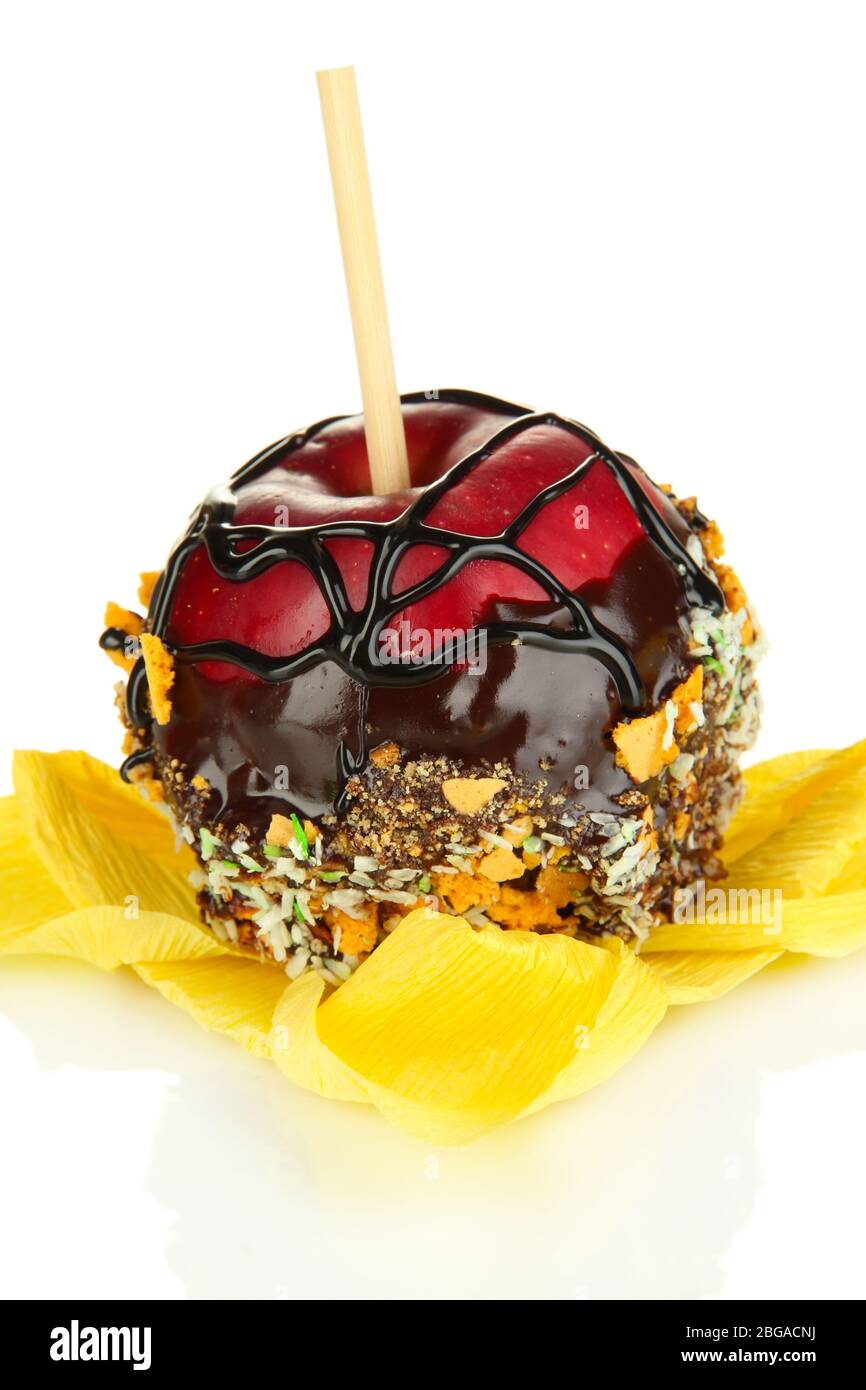 Candied apple on stick isolated on white Stock Photo - Alamy
