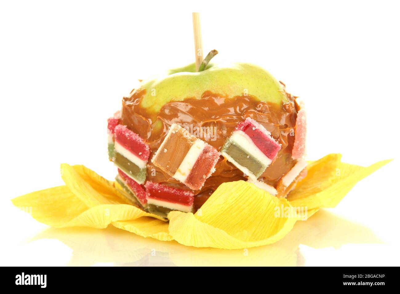 Candied apple on stick isolated on white Stock Photo - Alamy