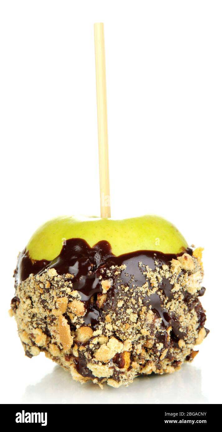 Candied apple on stick isolated on white Stock Photo - Alamy
