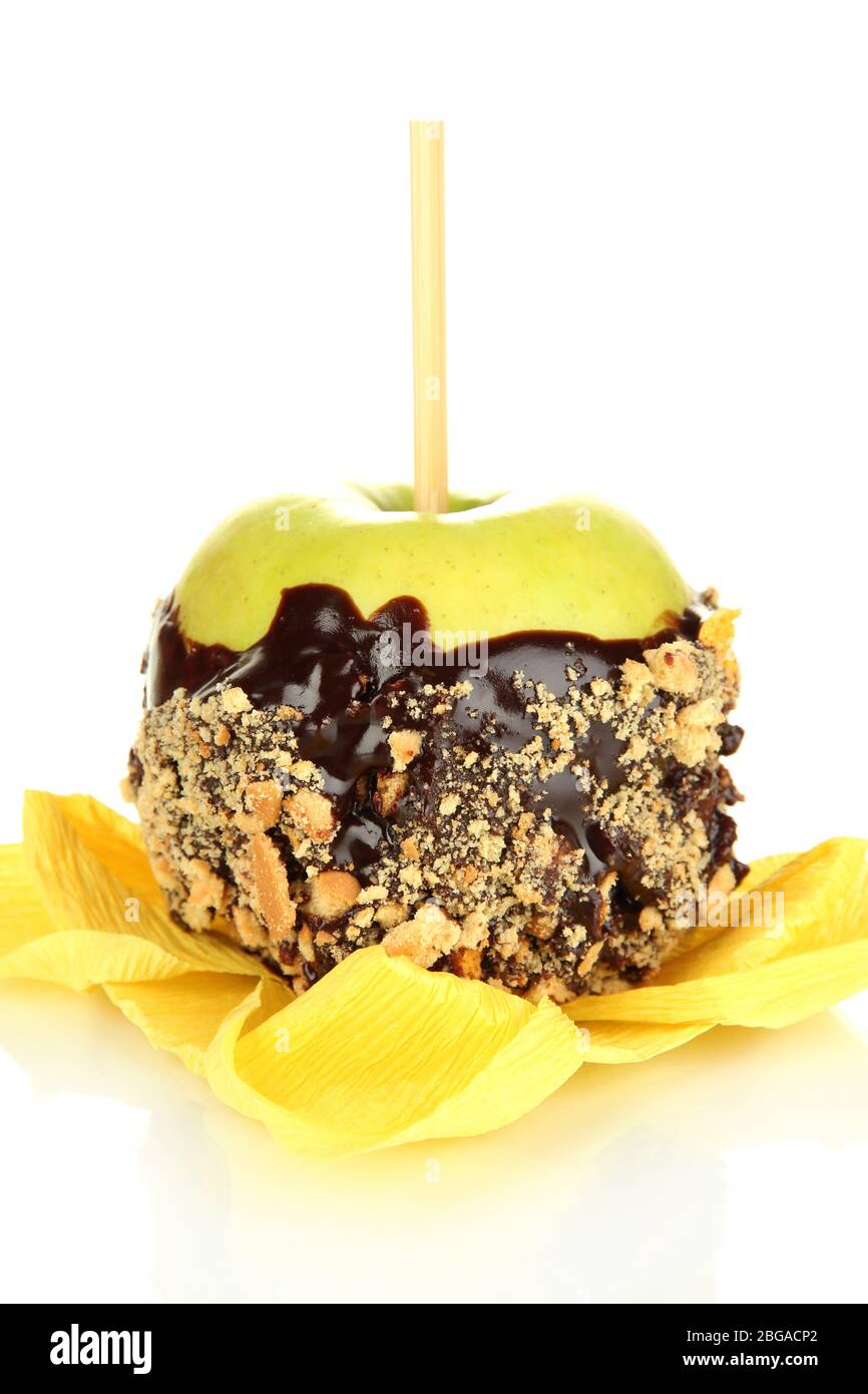 Candied apple on stick isolated on white Stock Photo - Alamy