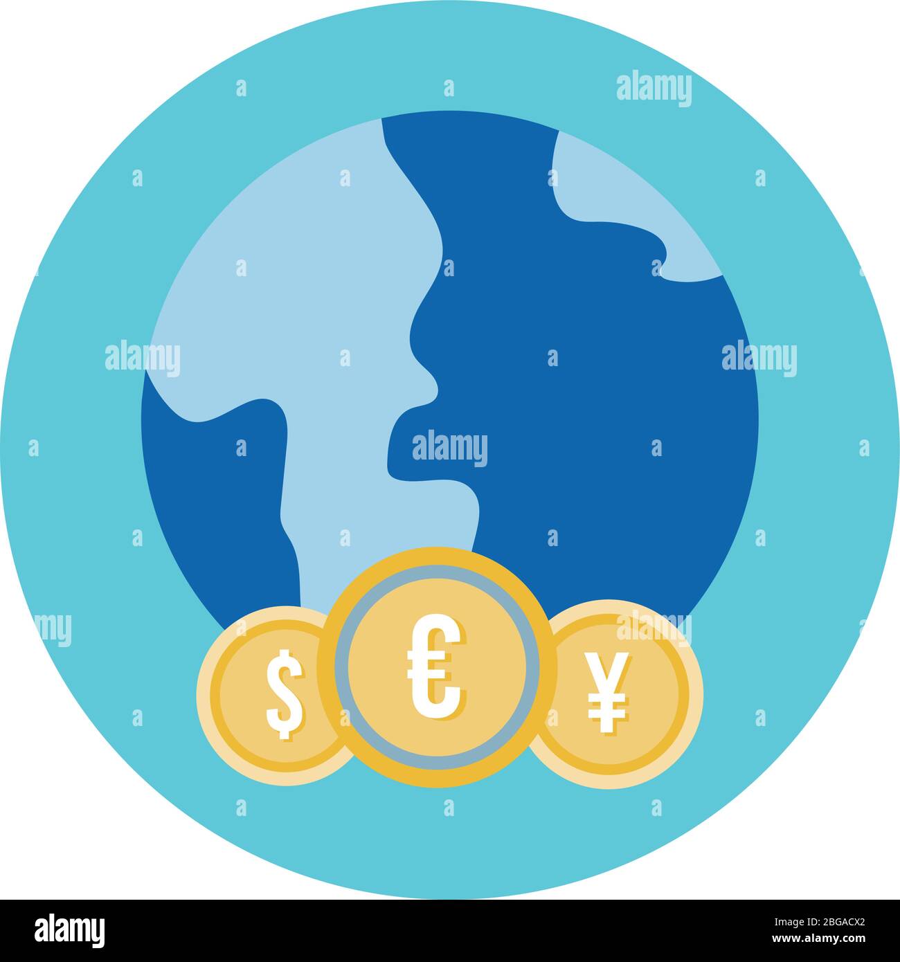 earth planet with international coins block style icon Stock Vector ...
