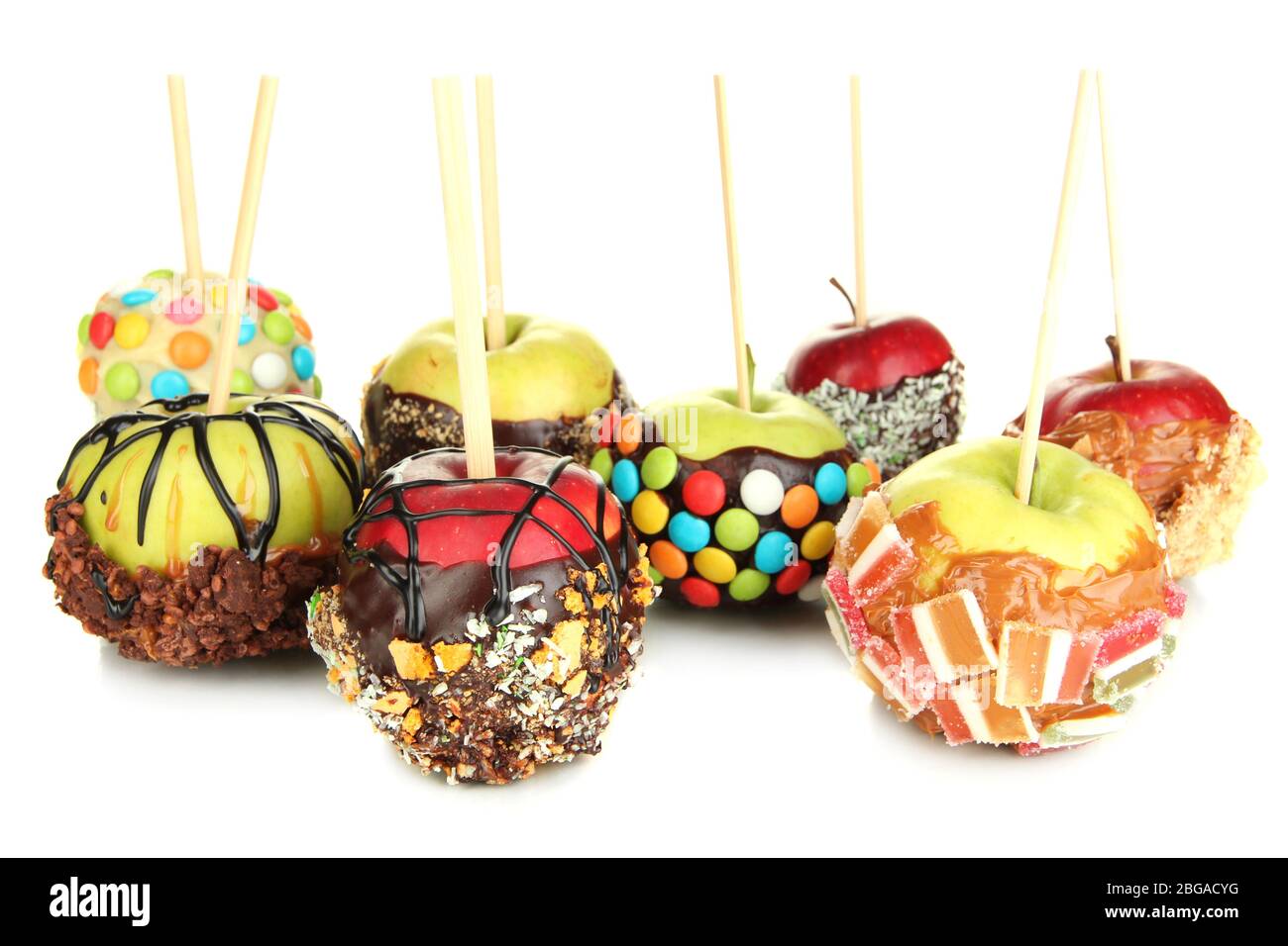 Candied apple on stick isolated on white Stock Photo - Alamy