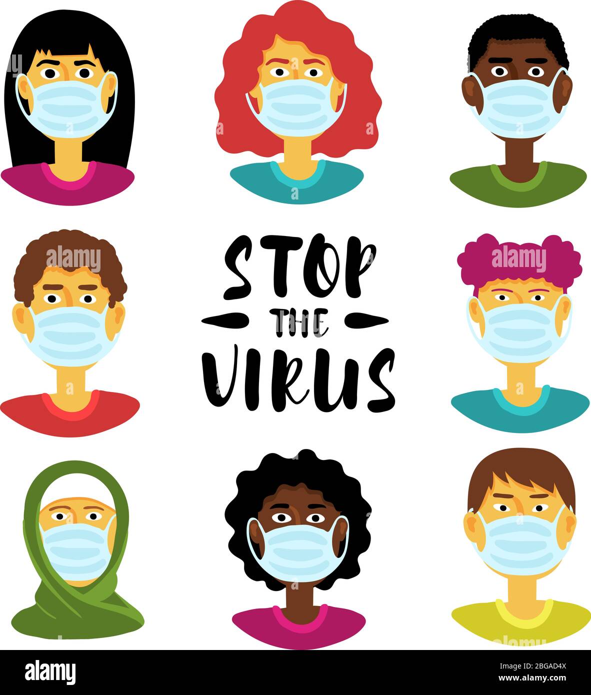 Stop the virus - flat vector illustration set Stock Vector Image & Art ...