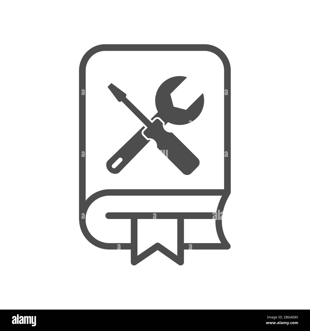 Vector icon of a book with a screwdriver and a wrench, symbol of an ...