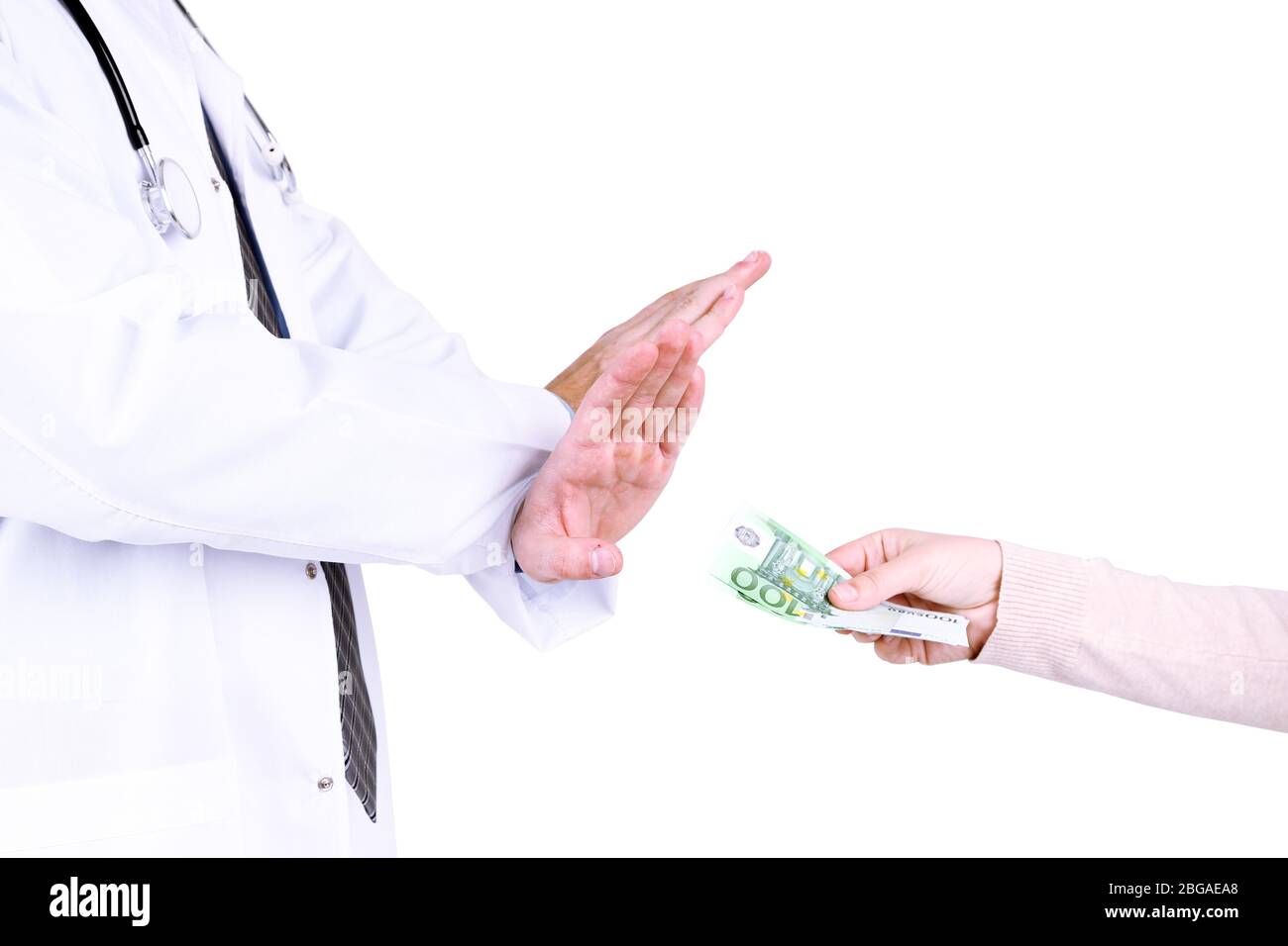 Male Doctor receiving money from patient, isolated on white Stock Photo ...
