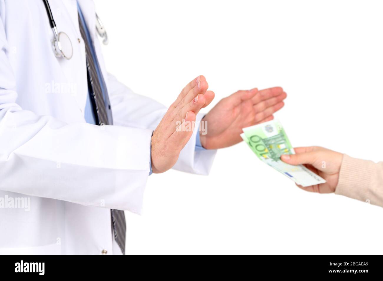 Male Doctor receiving money from patient, isolated on white Stock Photo ...
