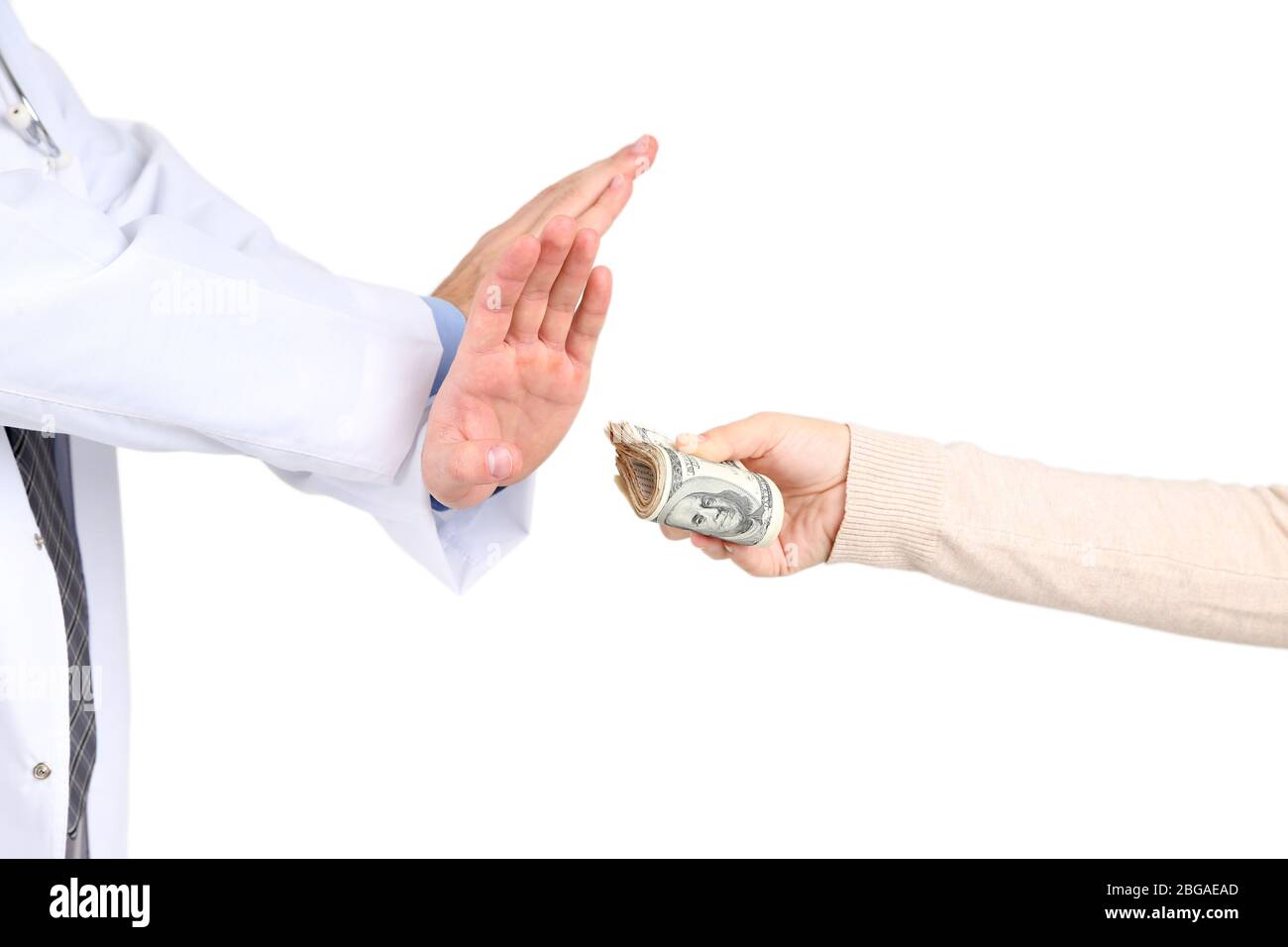 Male Doctor receiving money from patient, isolated on white Stock Photo ...