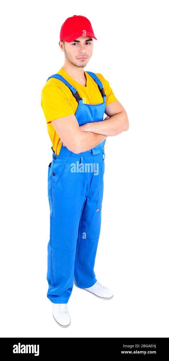 Male worker isolated on white Stock Photo - Alamy