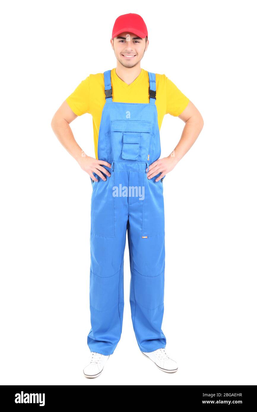 Male worker isolated on white Stock Photo - Alamy