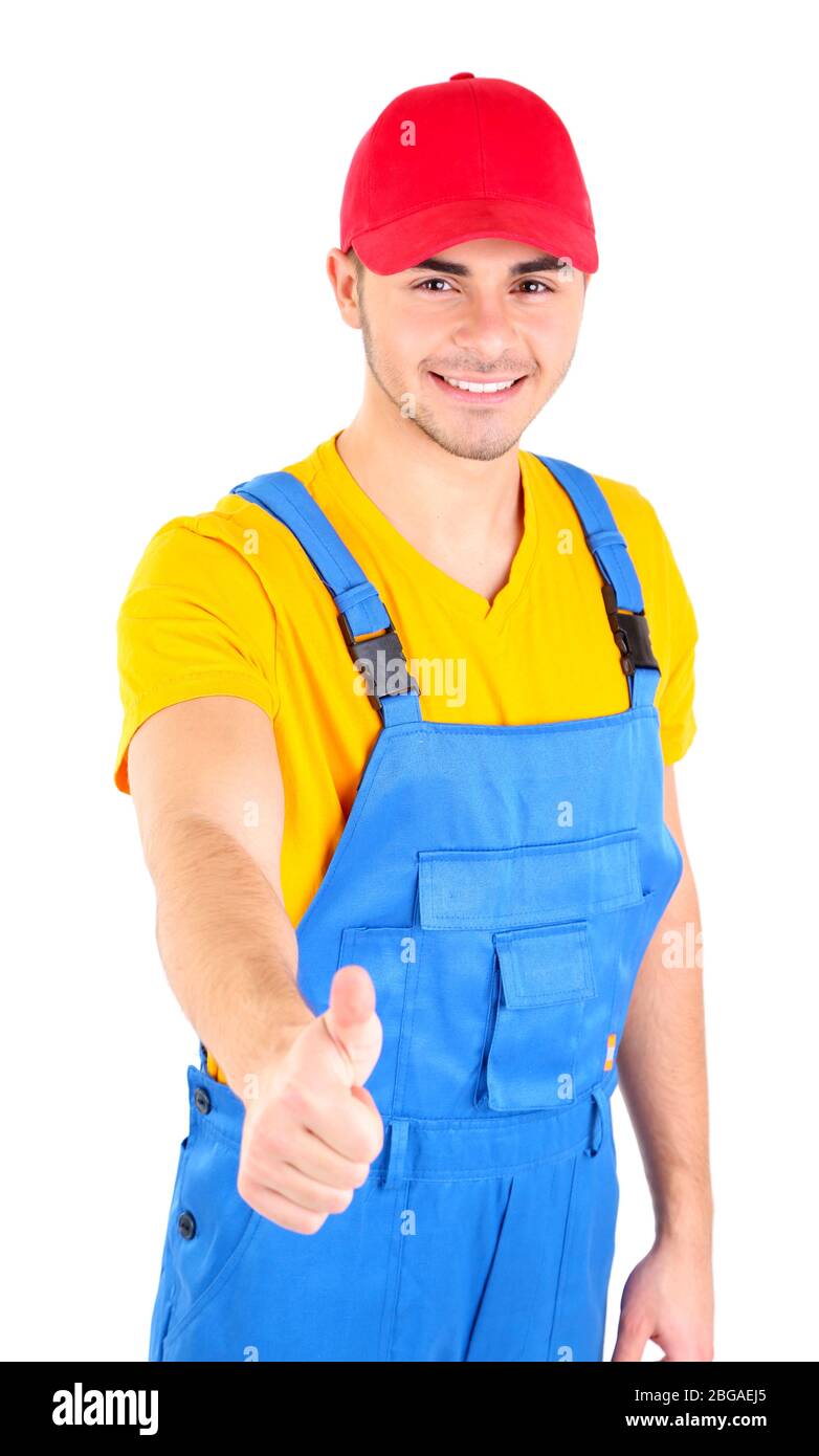 Male worker isolated on white Stock Photo - Alamy