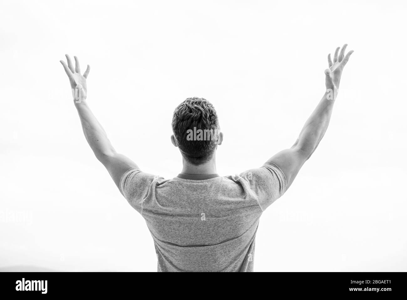 Future concept. Strong muscular body feeling powerful rear view ...