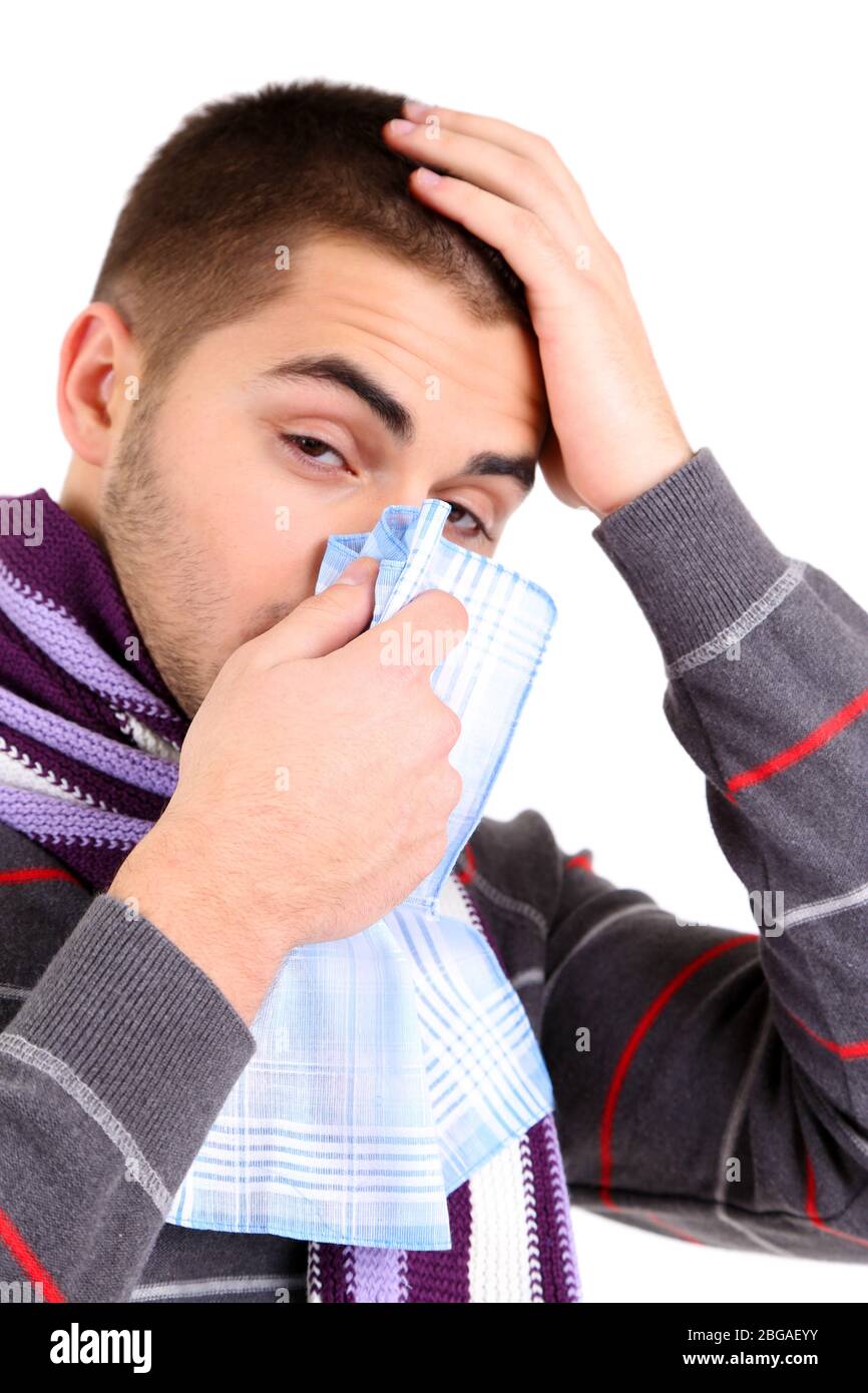 Sick young man, isolated on white Stock Photo - Alamy