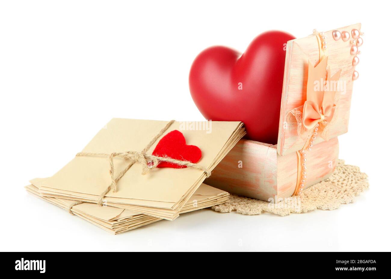 Heart in wooden casket, isolated on white background Stock Photo - Alamy