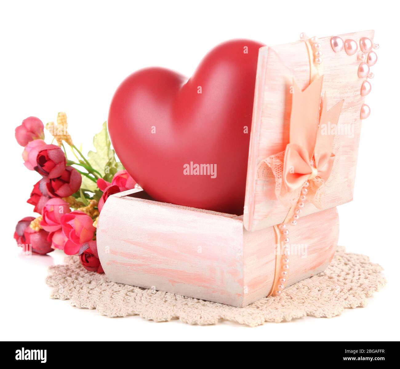 Heart in wooden casket, isolated on white background Stock Photo - Alamy