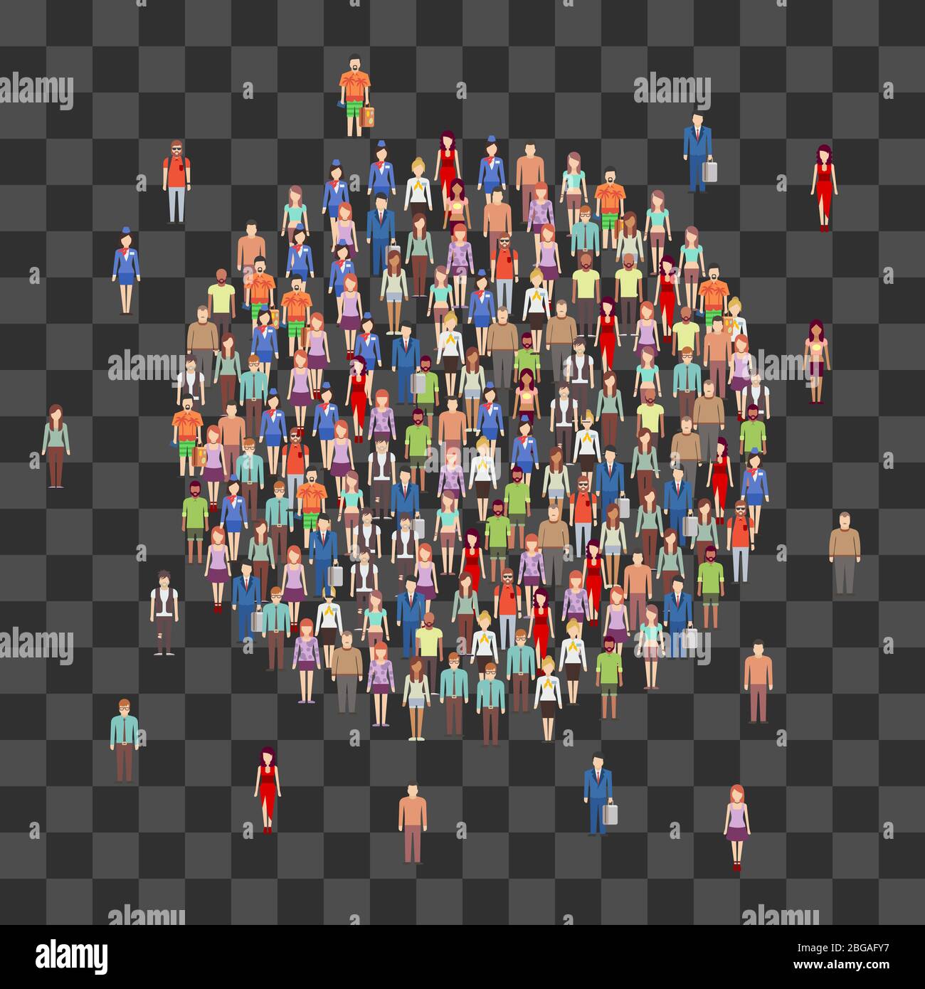 Large people crowd in circle shape. Society, people community isolated ...