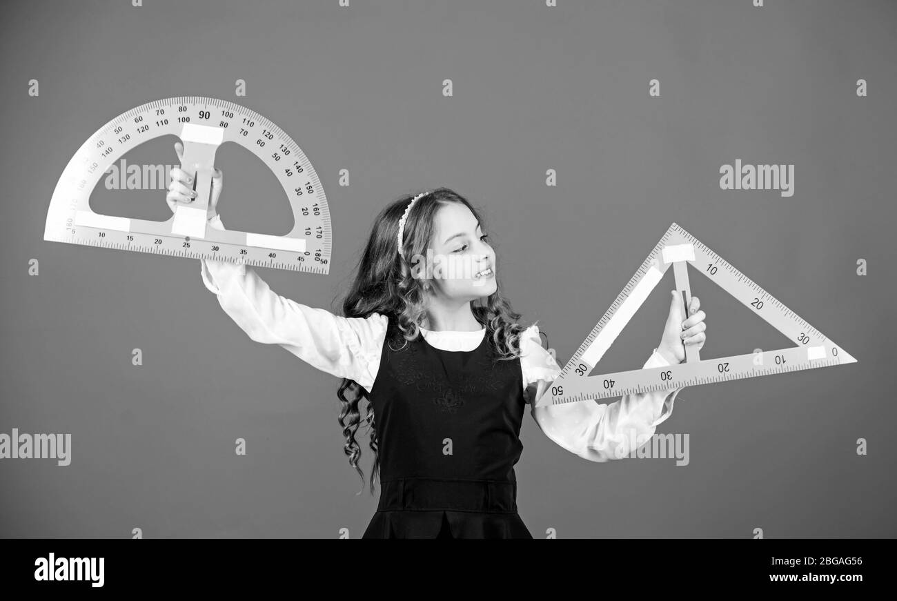 School student study geometry. Kid school uniform hold ruler. School ...