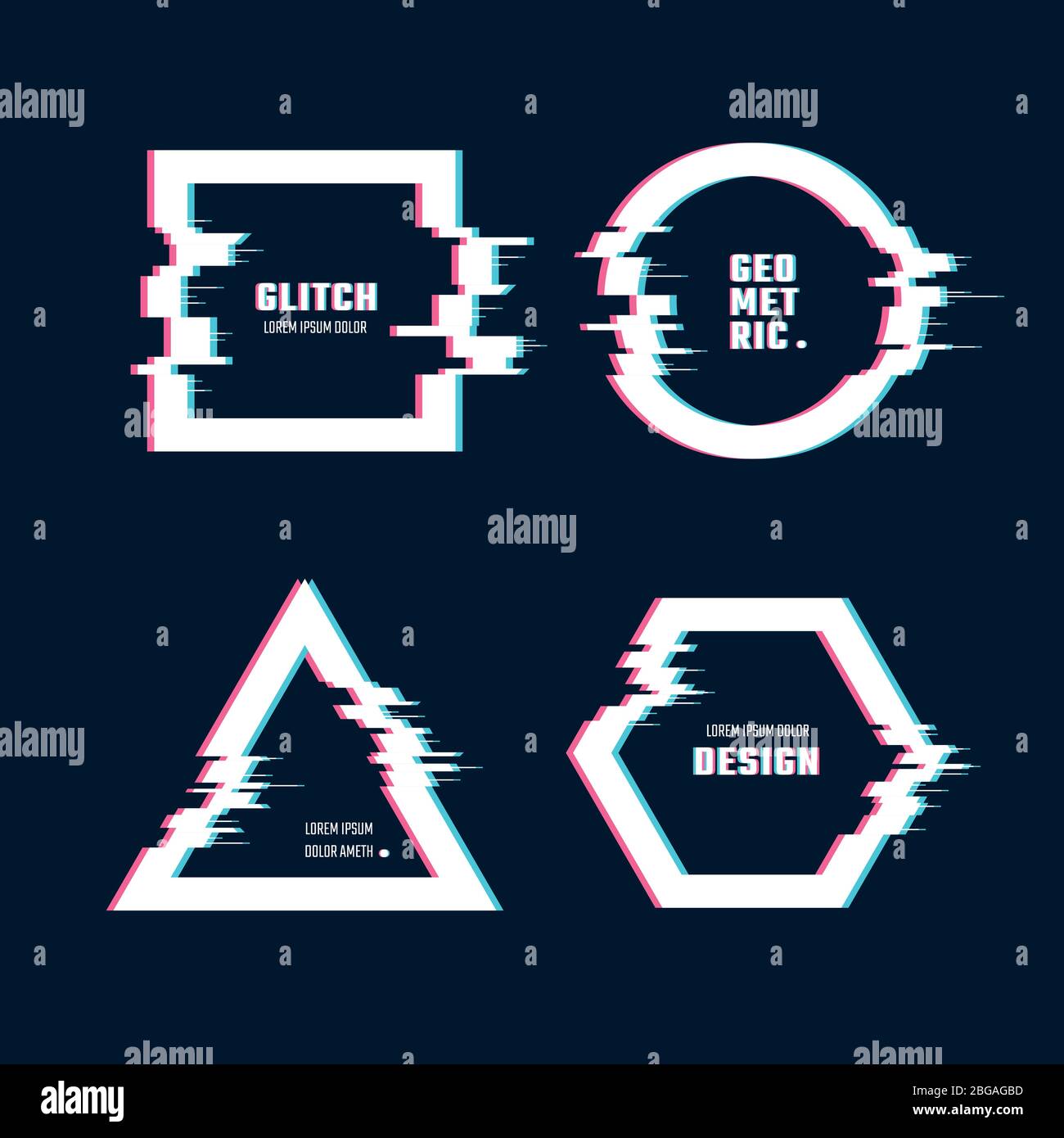 Trendy geometric shapes with glitch distortion effect. Border frames ... Trendy geometric shapes with glitch distortion effect. Border frames ...