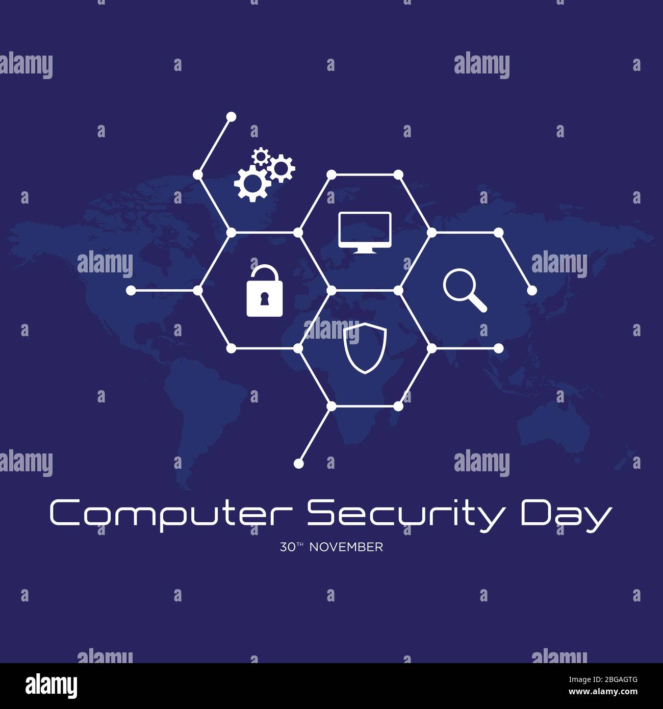 Computer Security Day letter emblem with hexagon graphic. Calendar for ...