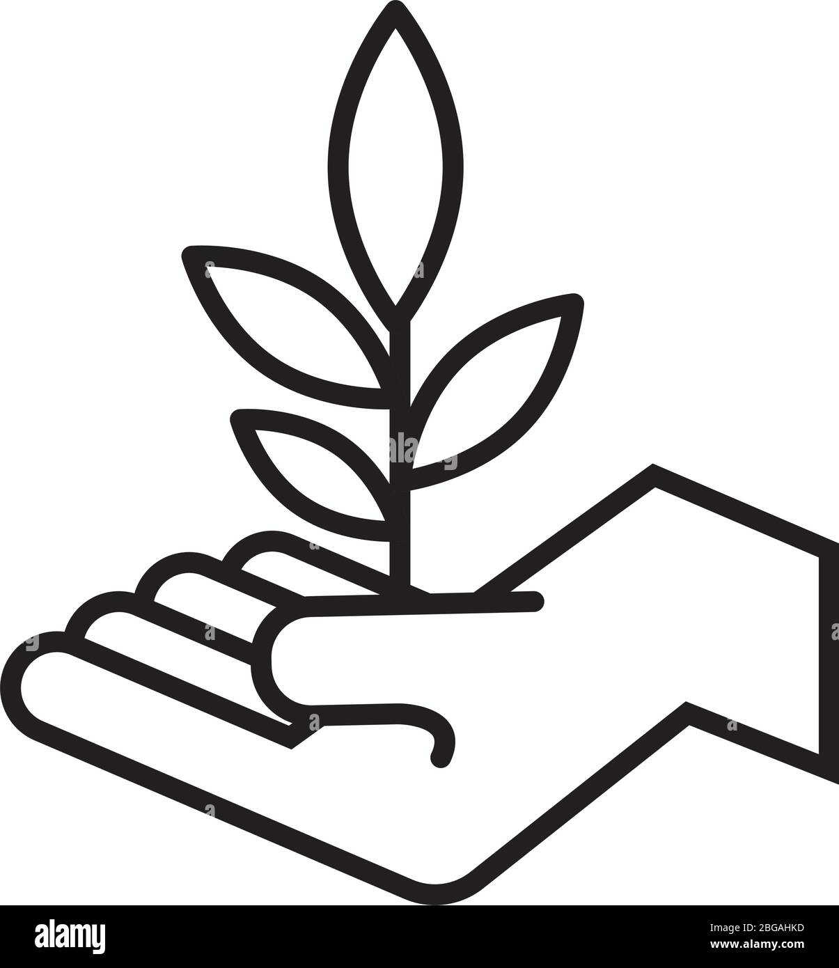 hand lifting leafs plant ecology line style Stock Vector Image & Art ...