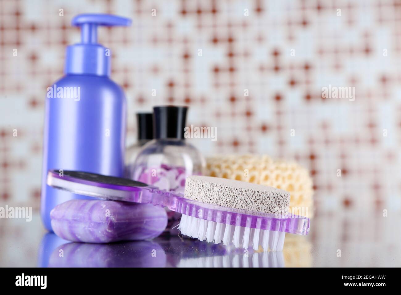 Hygienic equipments, on light background Stock Photo - Alamy