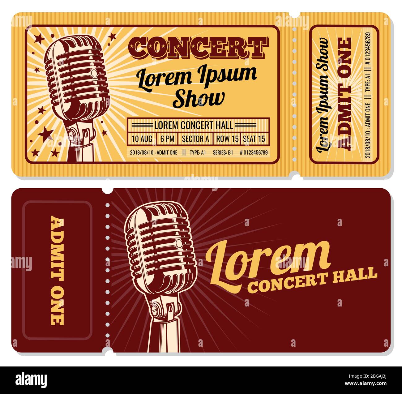 Event or concert ticket admission entry isolated vector template ...