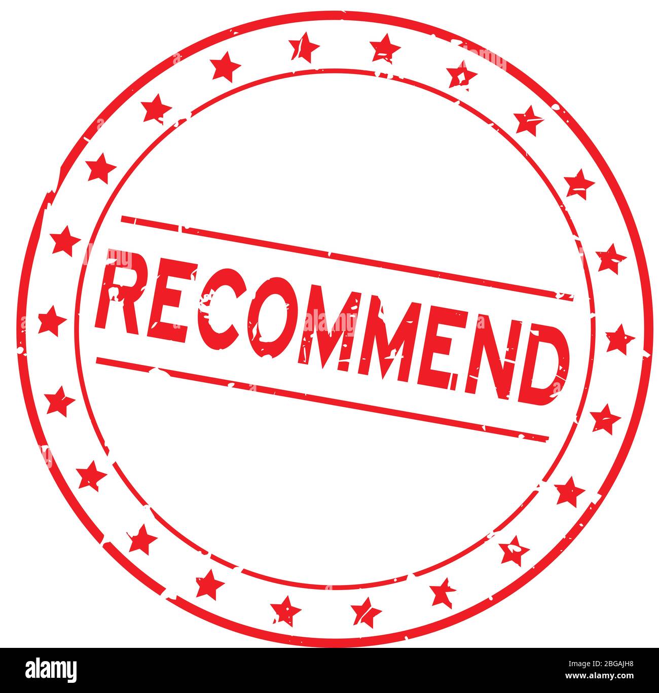 Grunge red recommend word with star icon round rubber seal stamp on ...