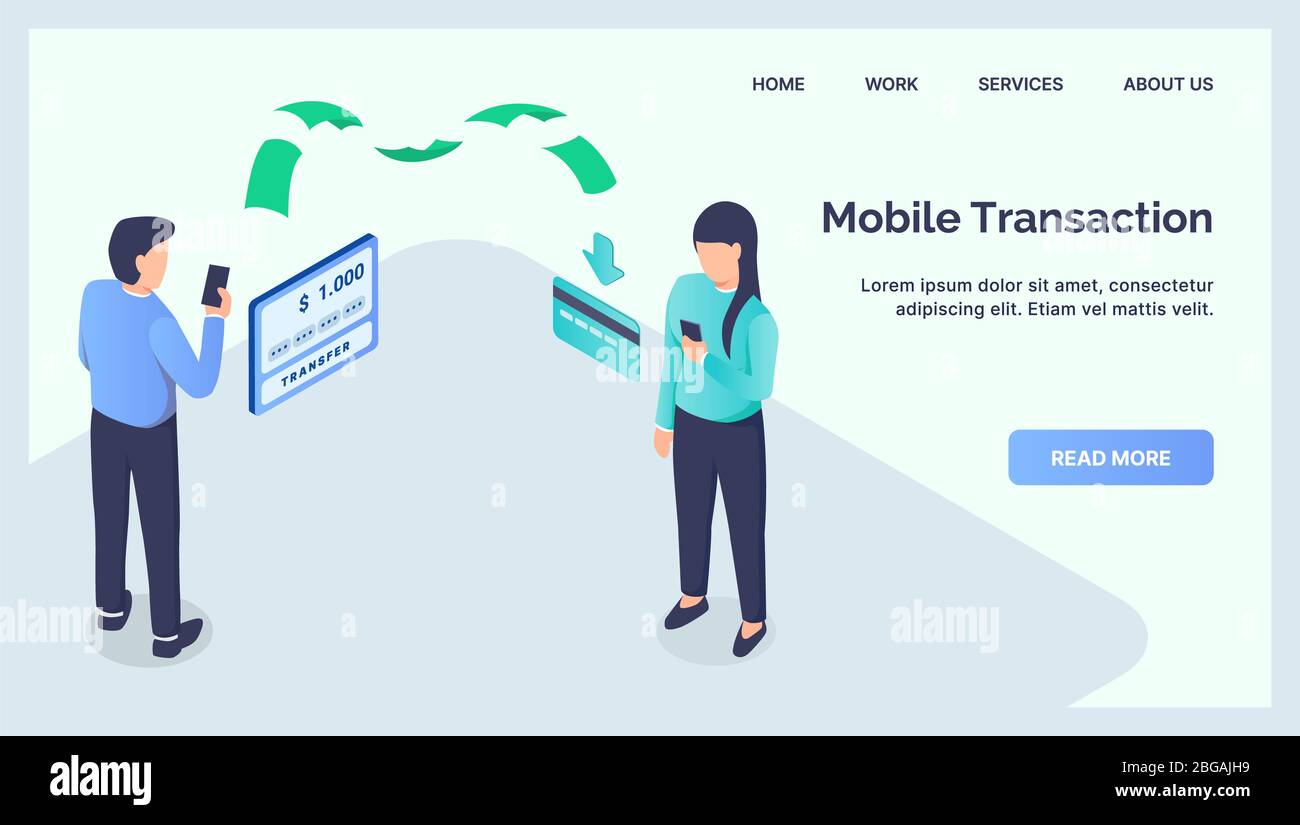 mobile transaction transfer concept for website template landing ...
