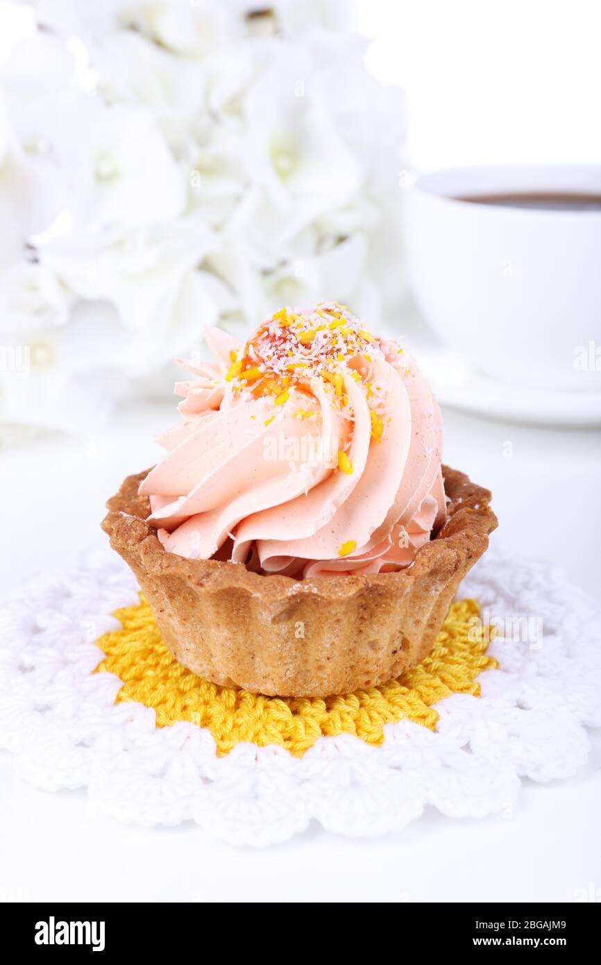 Tasty cake on table on light background Stock Photo - Alamy