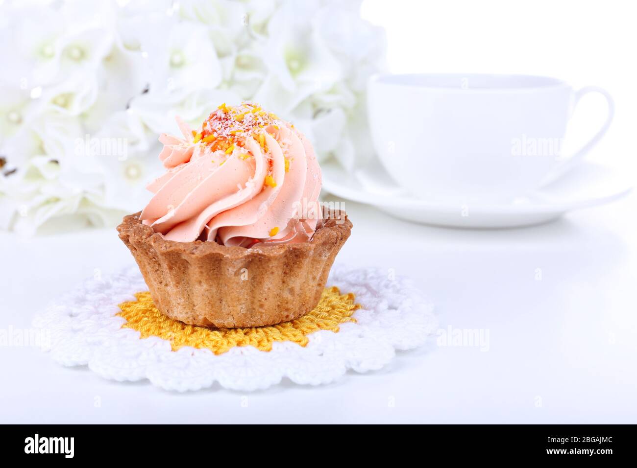 Tasty cake on table on light background Stock Photo - Alamy