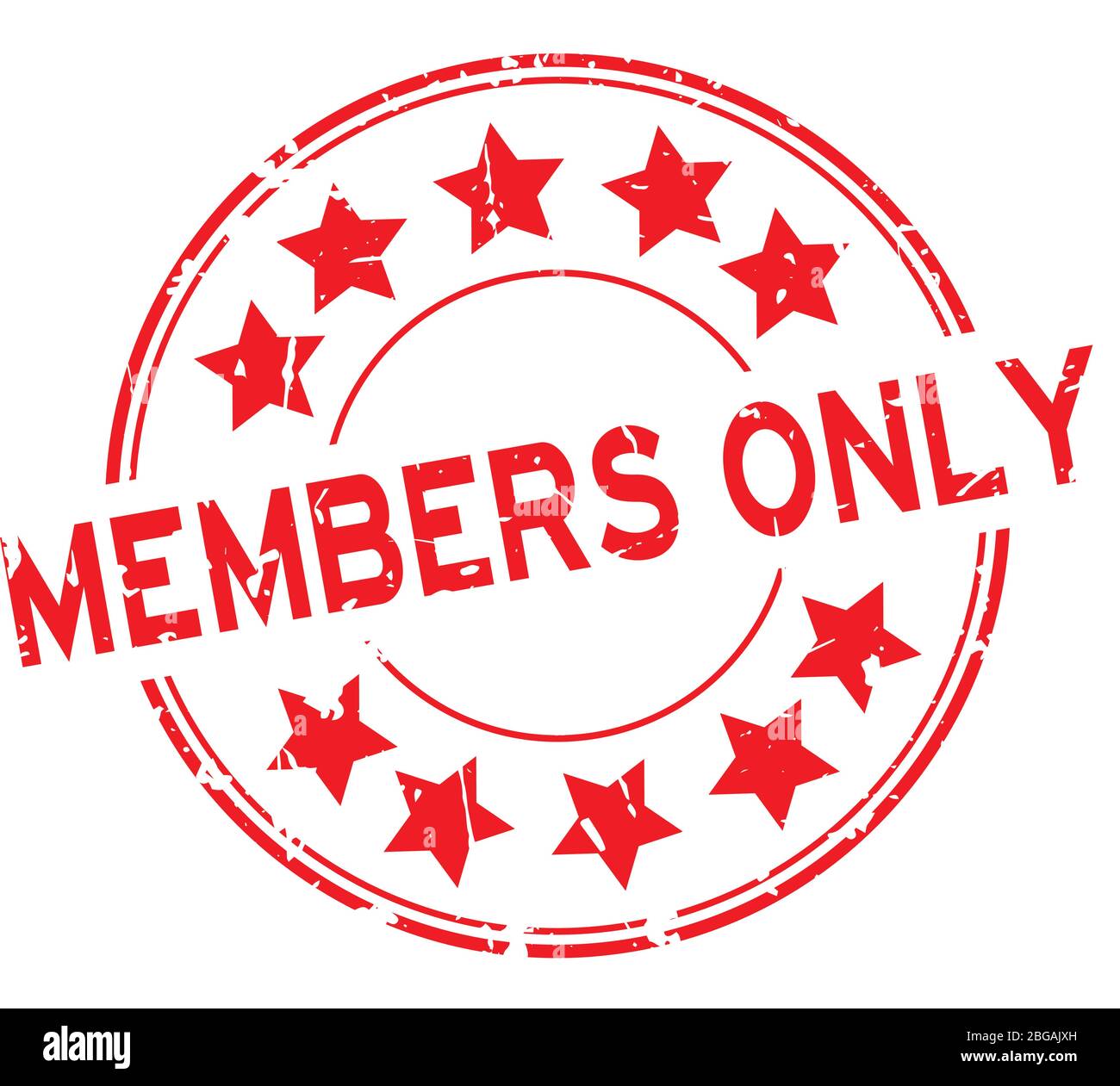 Grunge red members only word with star icon rubber seal stamp on white ...