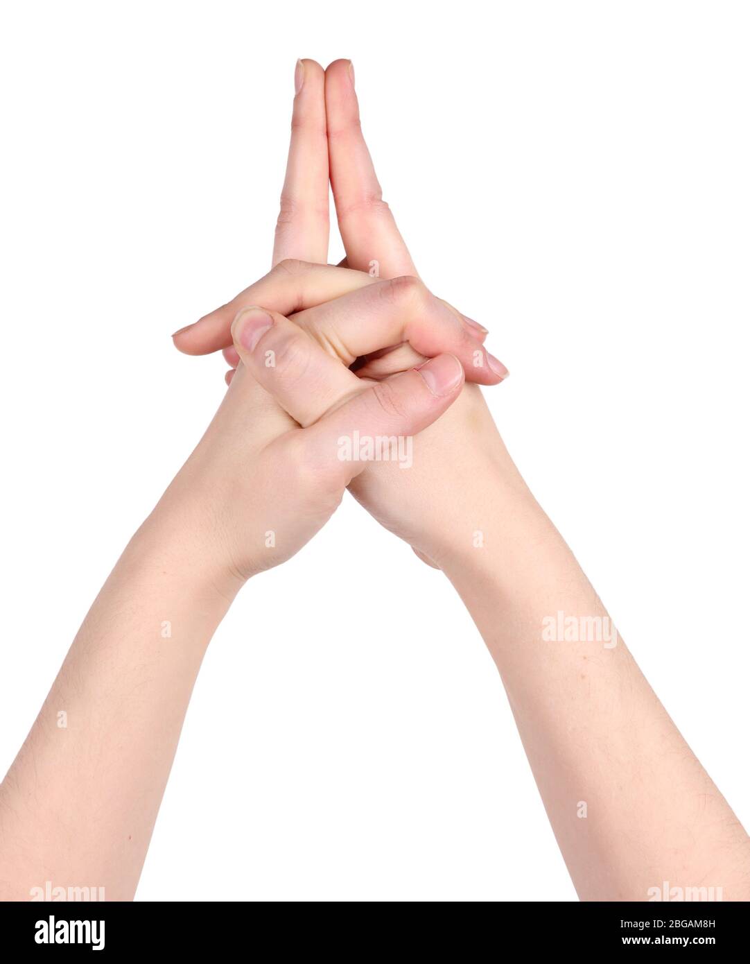 Hand yoga gesture isolated on white Stock Photo - Alamy