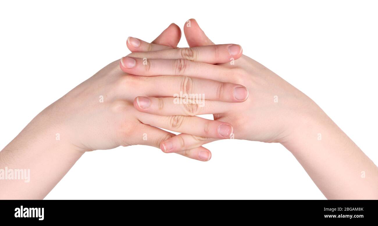 Hand yoga gesture isolated on white Stock Photo - Alamy