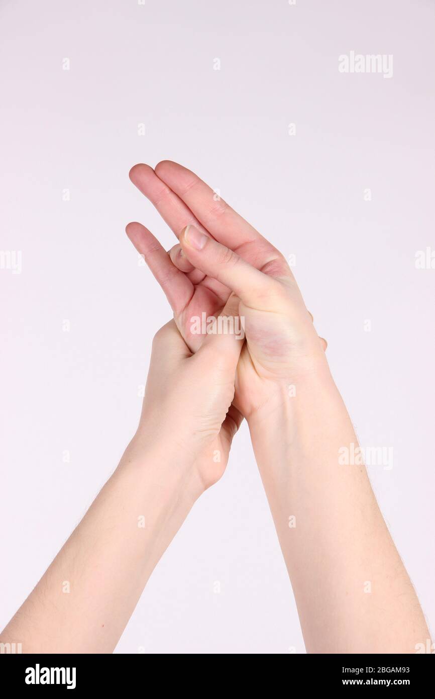 Hand yoga gesture isolated on white Stock Photo - Alamy