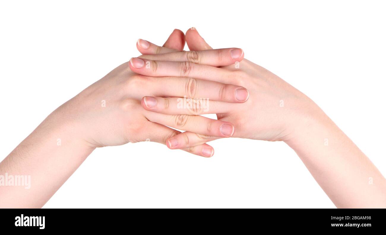 Hand yoga gesture isolated on white Stock Photo - Alamy
