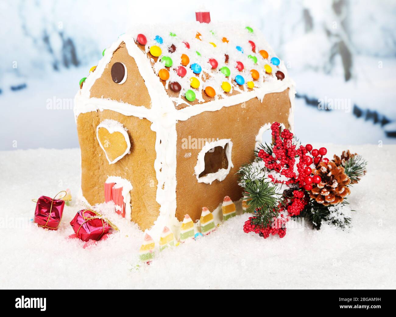 Beautiful gingerbread house with Christmas decor Stock Photo - Alamy