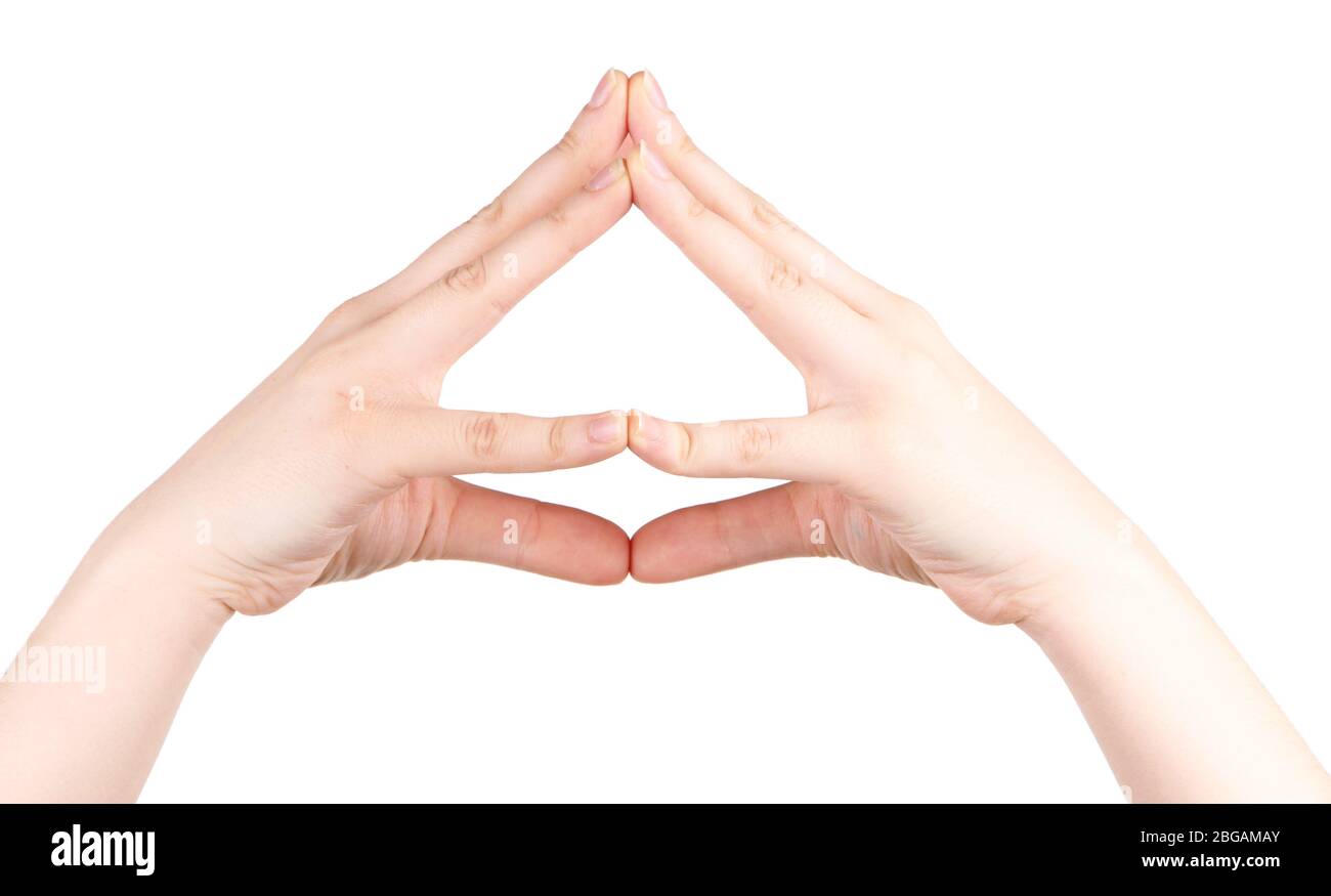 Hand yoga gesture isolated on white Stock Photo - Alamy