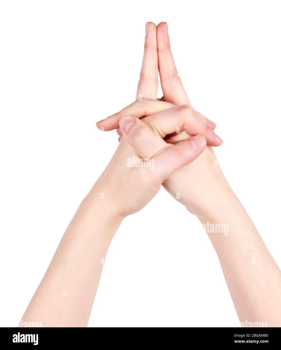 Hand yoga gesture isolated on white Stock Photo - Alamy