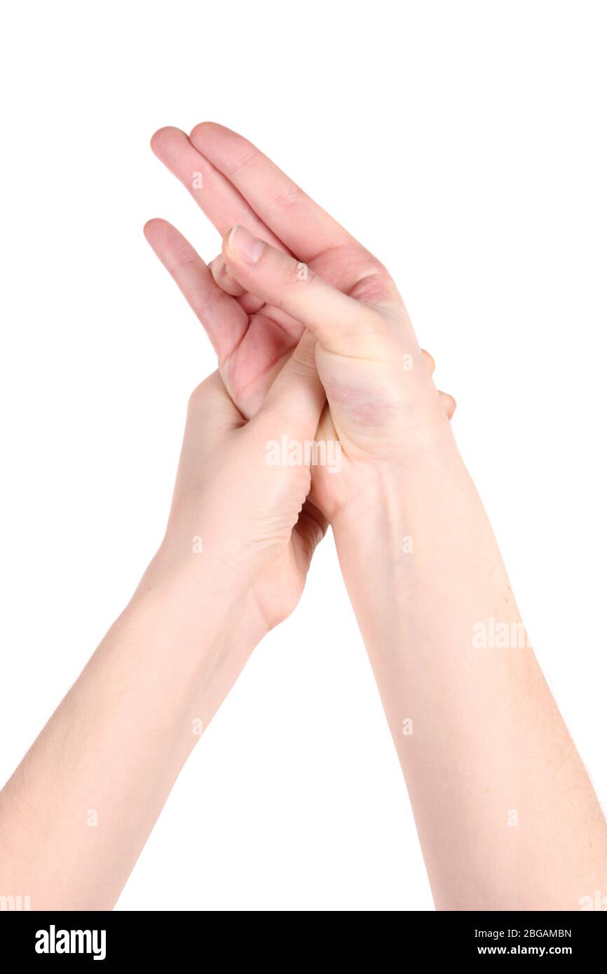 Hand yoga gesture isolated on white Stock Photo - Alamy