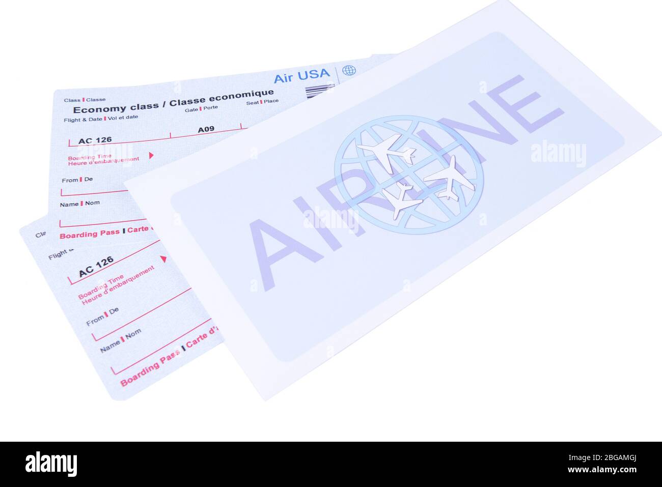 Airline tickets isolated on white Stock Photo - Alamy