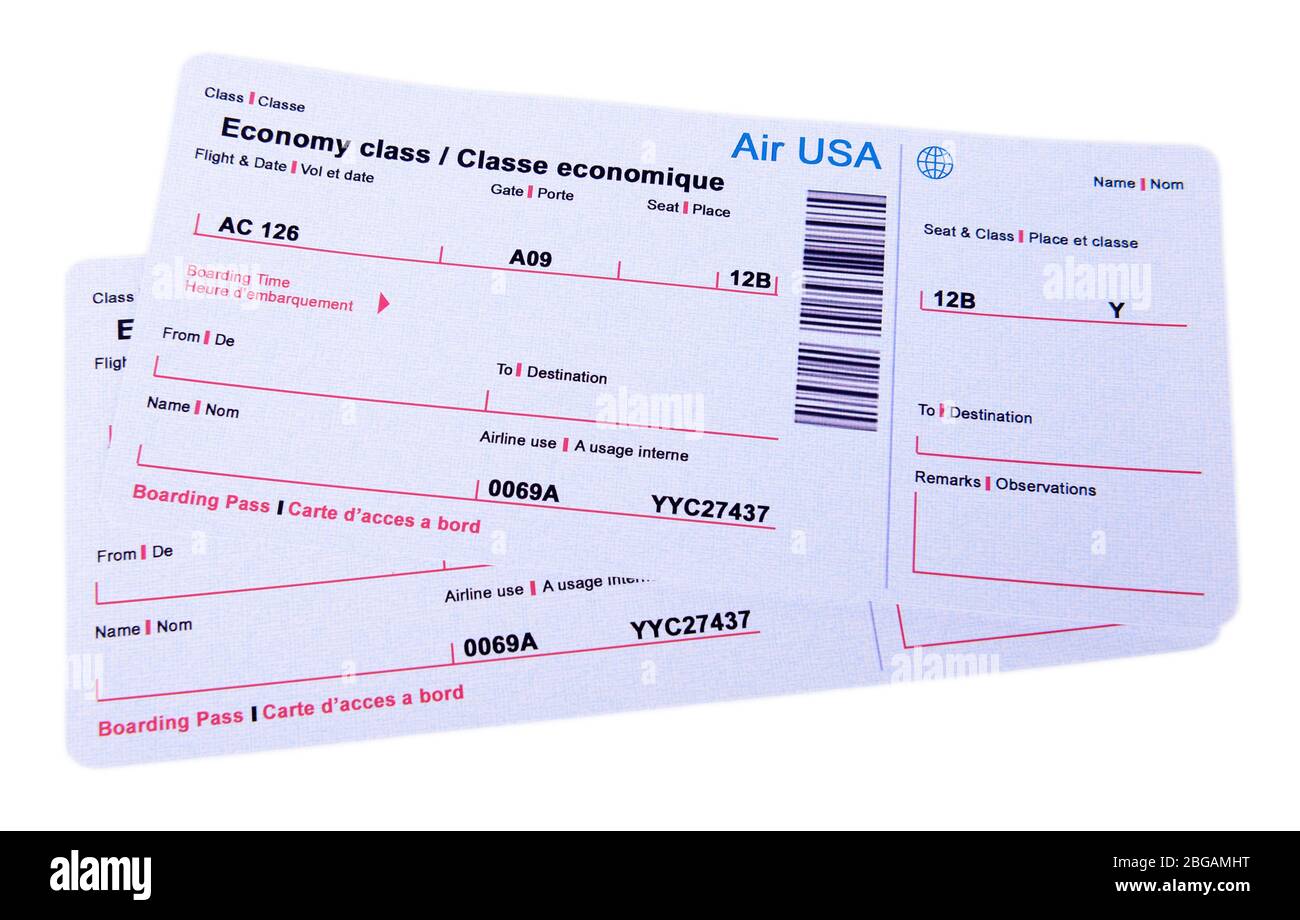 Airline tickets isolated on white Stock Photo - Alamy