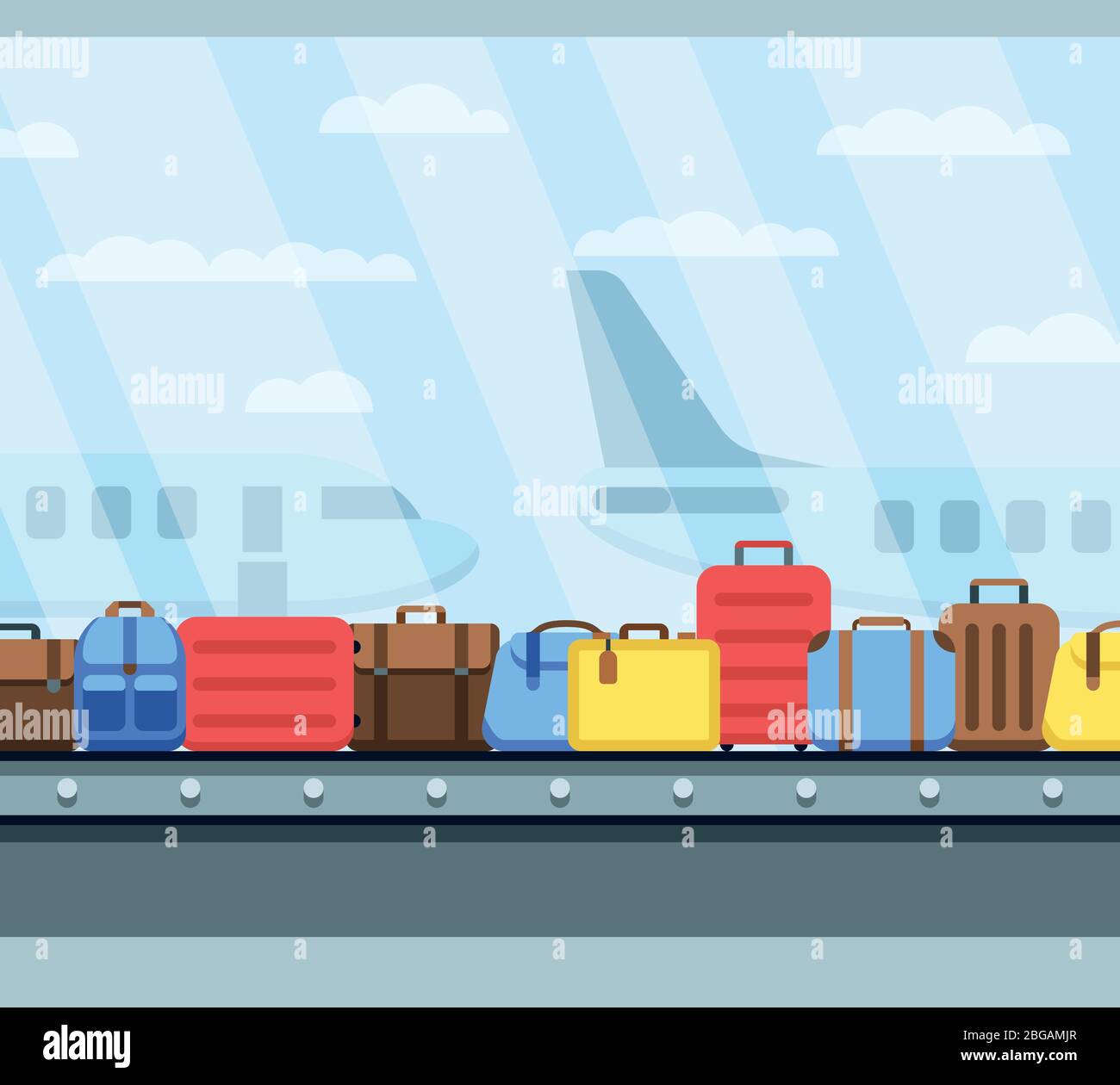 Airport conveyor belt with passenger luggage bags vector illustration ...