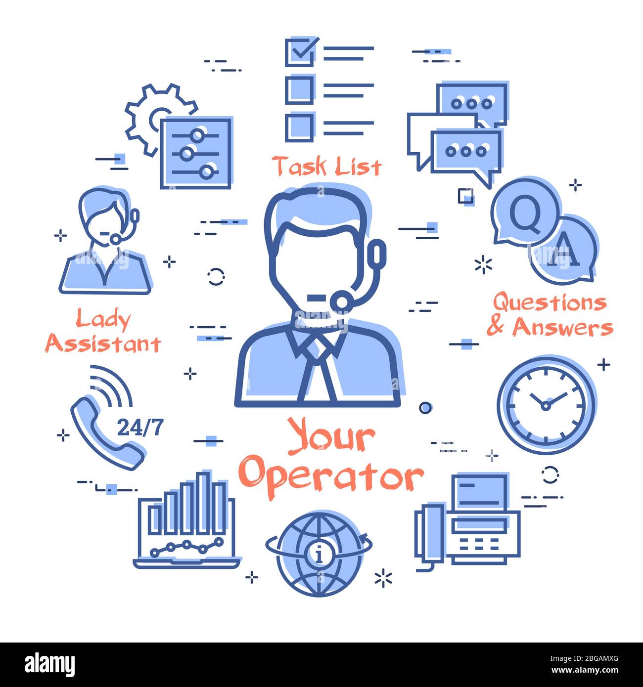 Vector concept of online support - male personal operator icon Stock ...