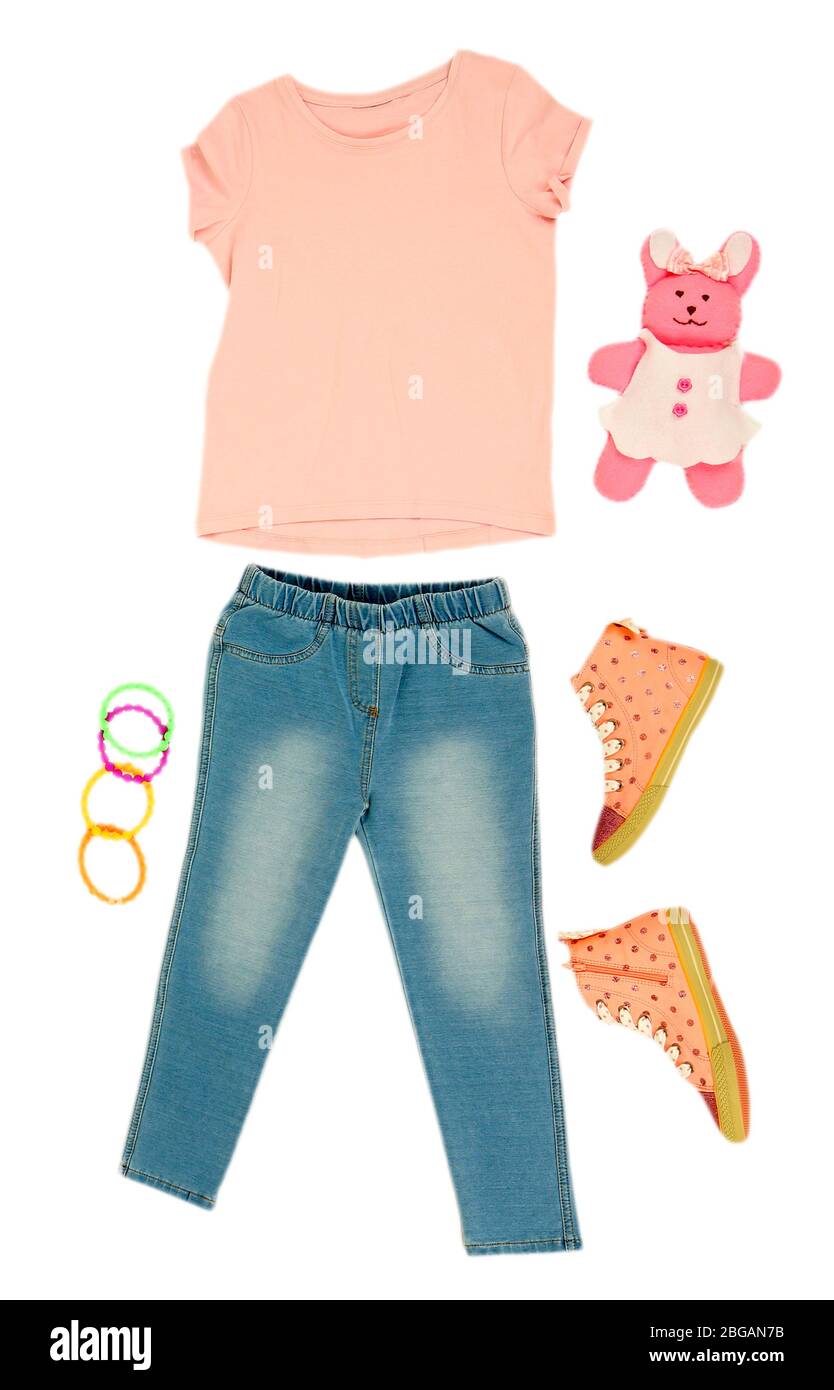 Beautiful clothes for little girl, isolated on white Stock Photo - Alamy